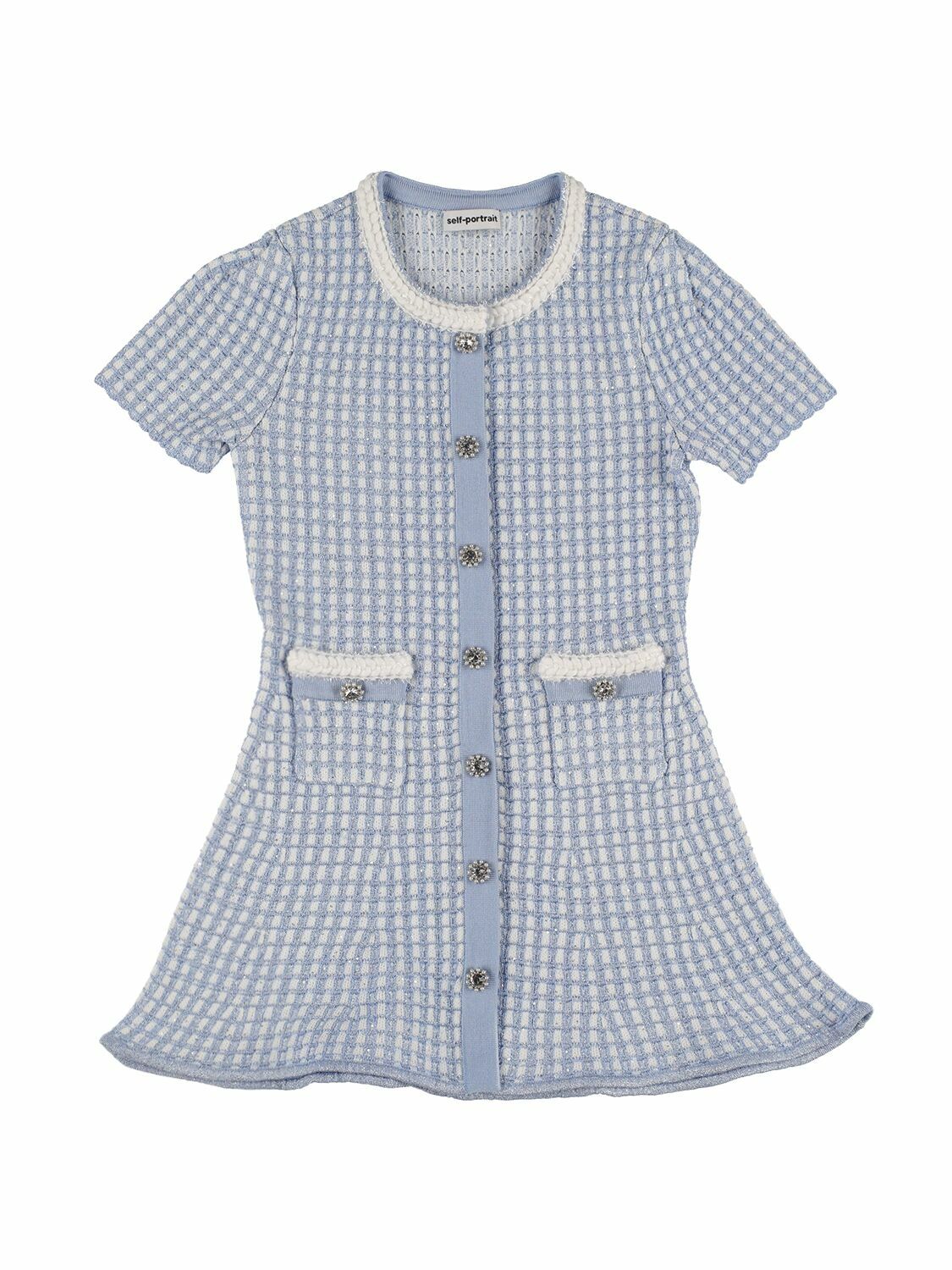 SELF-PORTRAIT Cotton Knit Dress with Embellished Buttons Self-Portrait