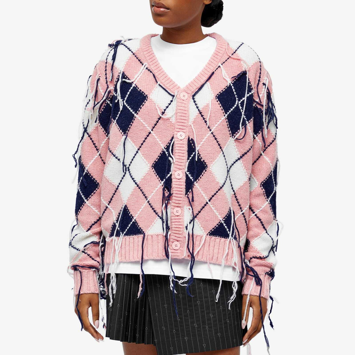 Charles Jeffrey Women's Guddle Argyle Cardigan in Pink Charles Jeffrey ...