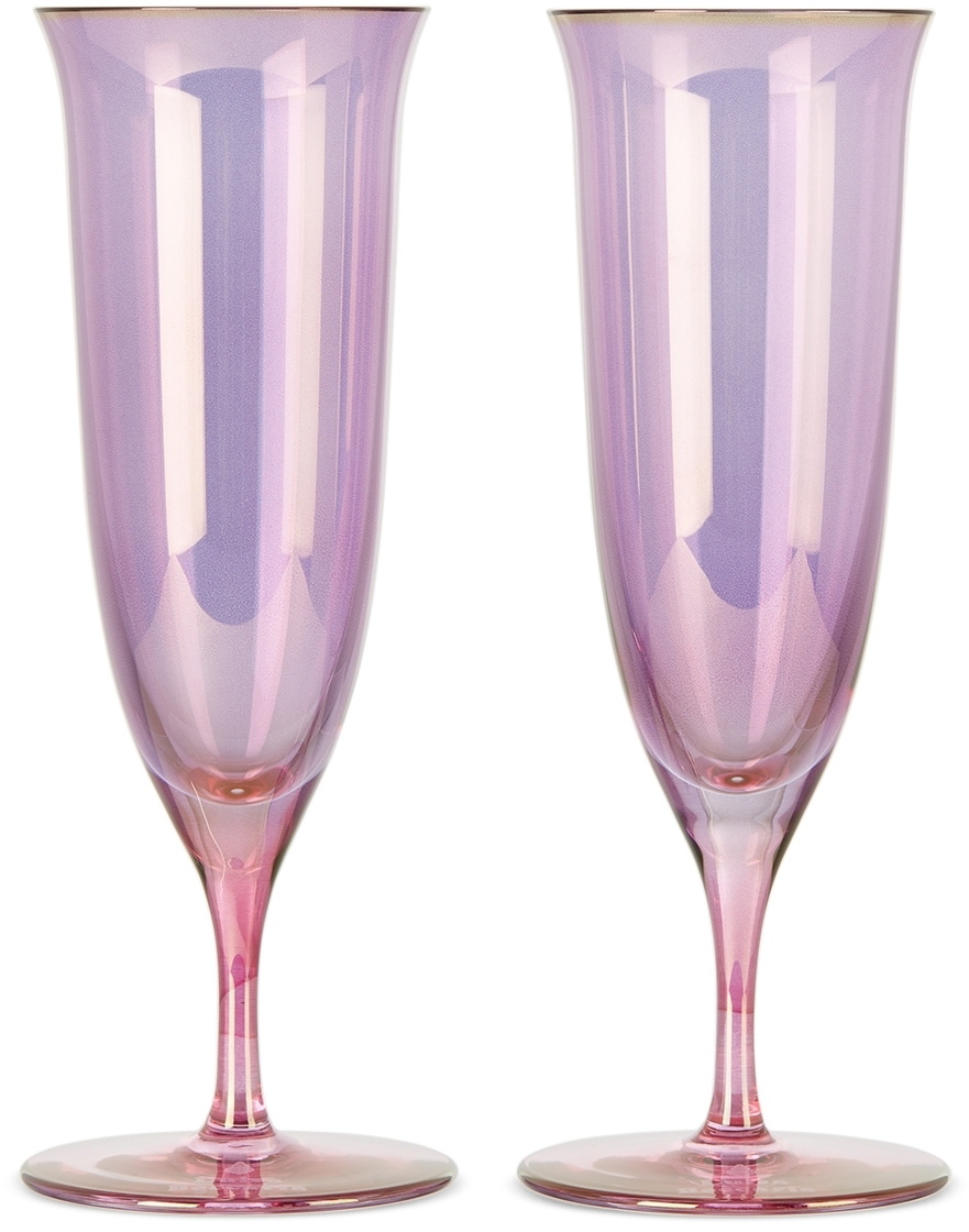 Luisa Beccaria Purple & Pink Shade Glass Flute Set