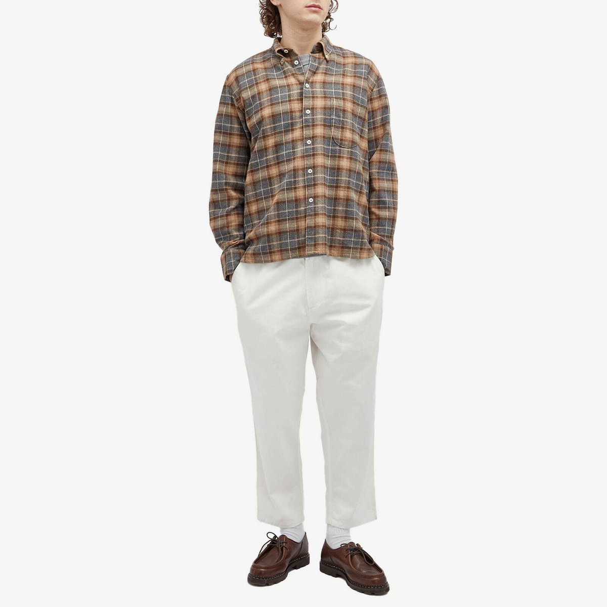 Universal Works Men's Lazy Day Check Shirt in Brown/Grey Universal Works