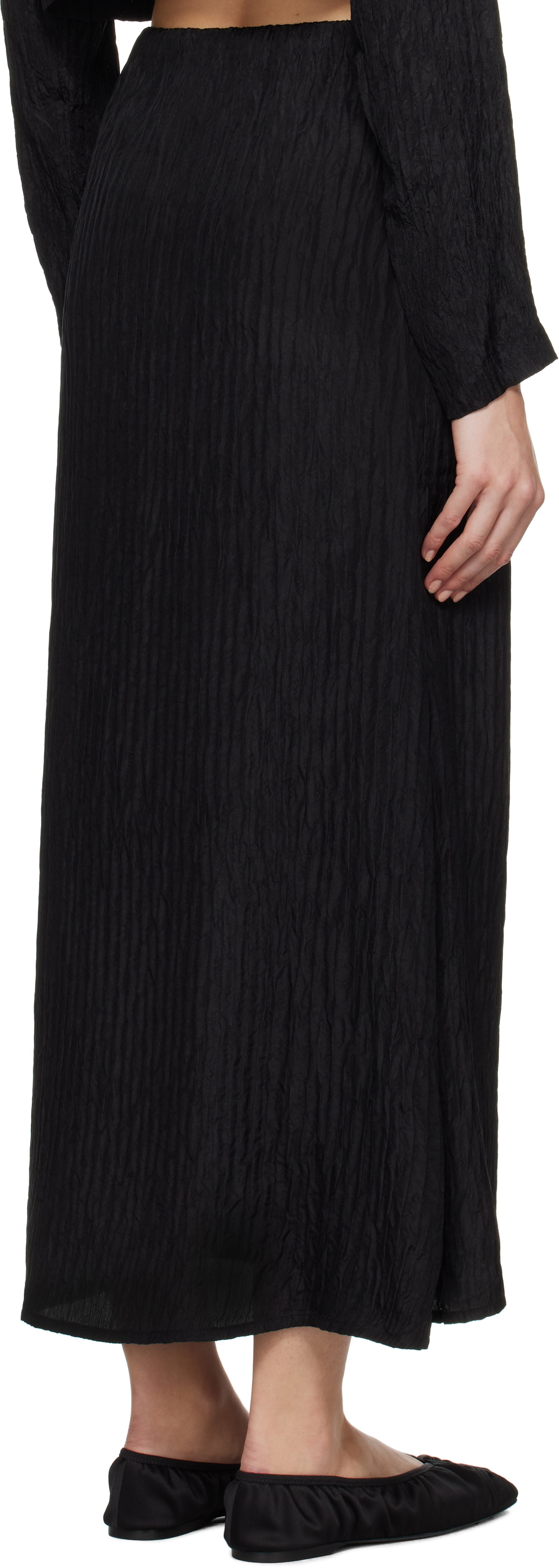 Silk Laundry Black Crinkle Long Bias-Cut Skirt Silk Laundry