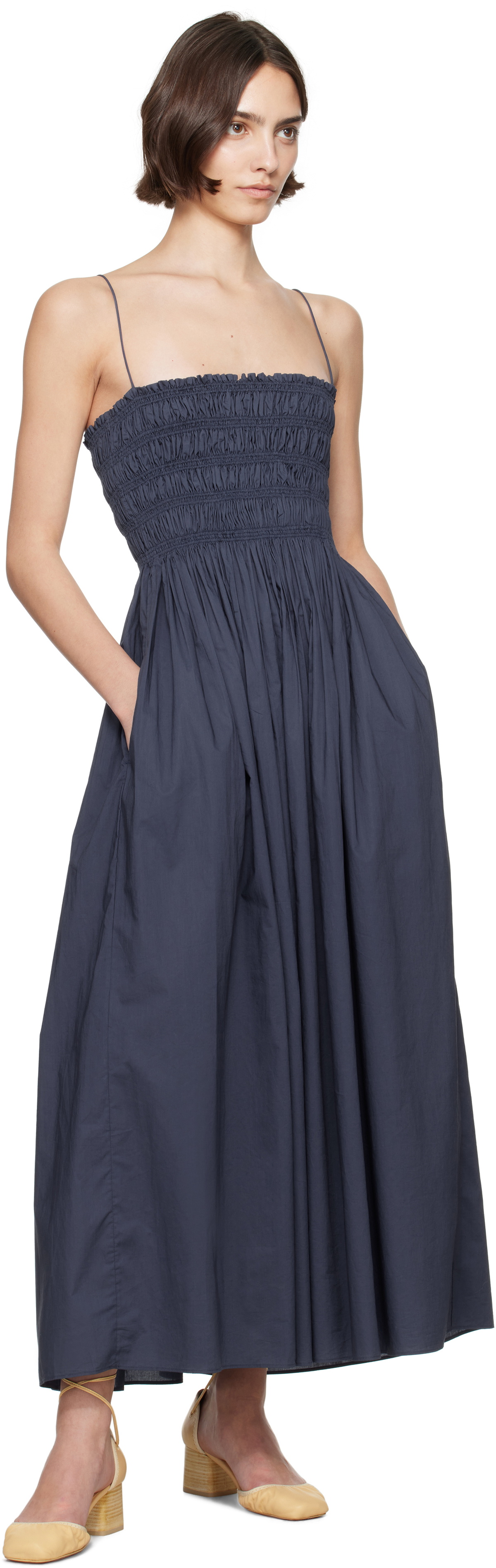 Matteau Navy Shirred Bodice Maxi Dress Matteau