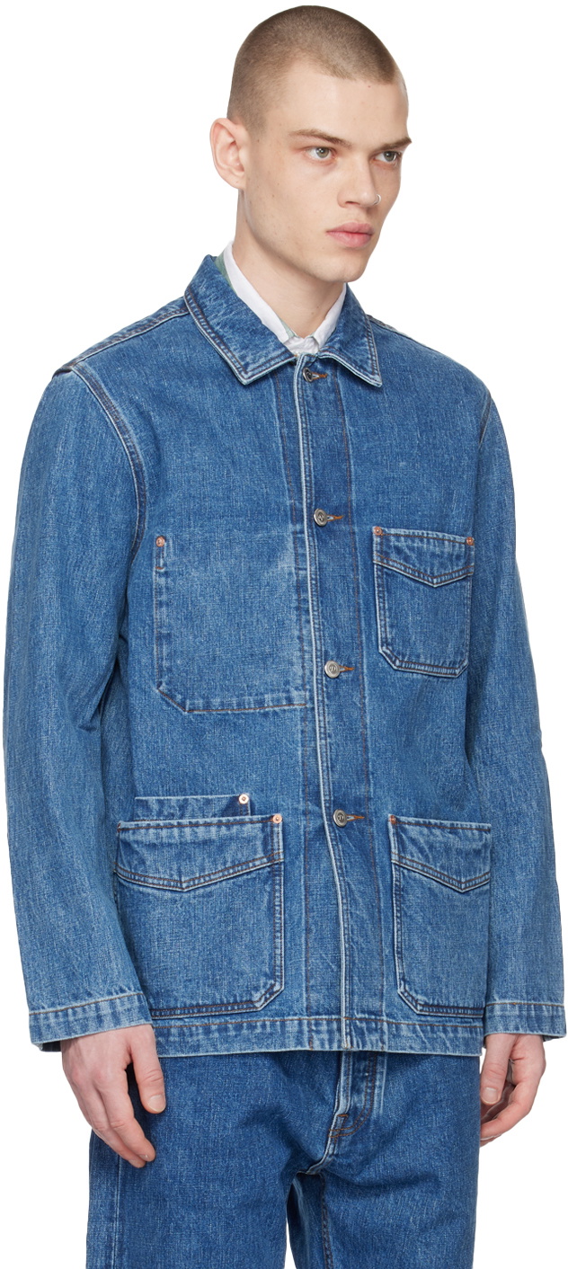 Drake's Blue Chore Denim Jacket Drake's