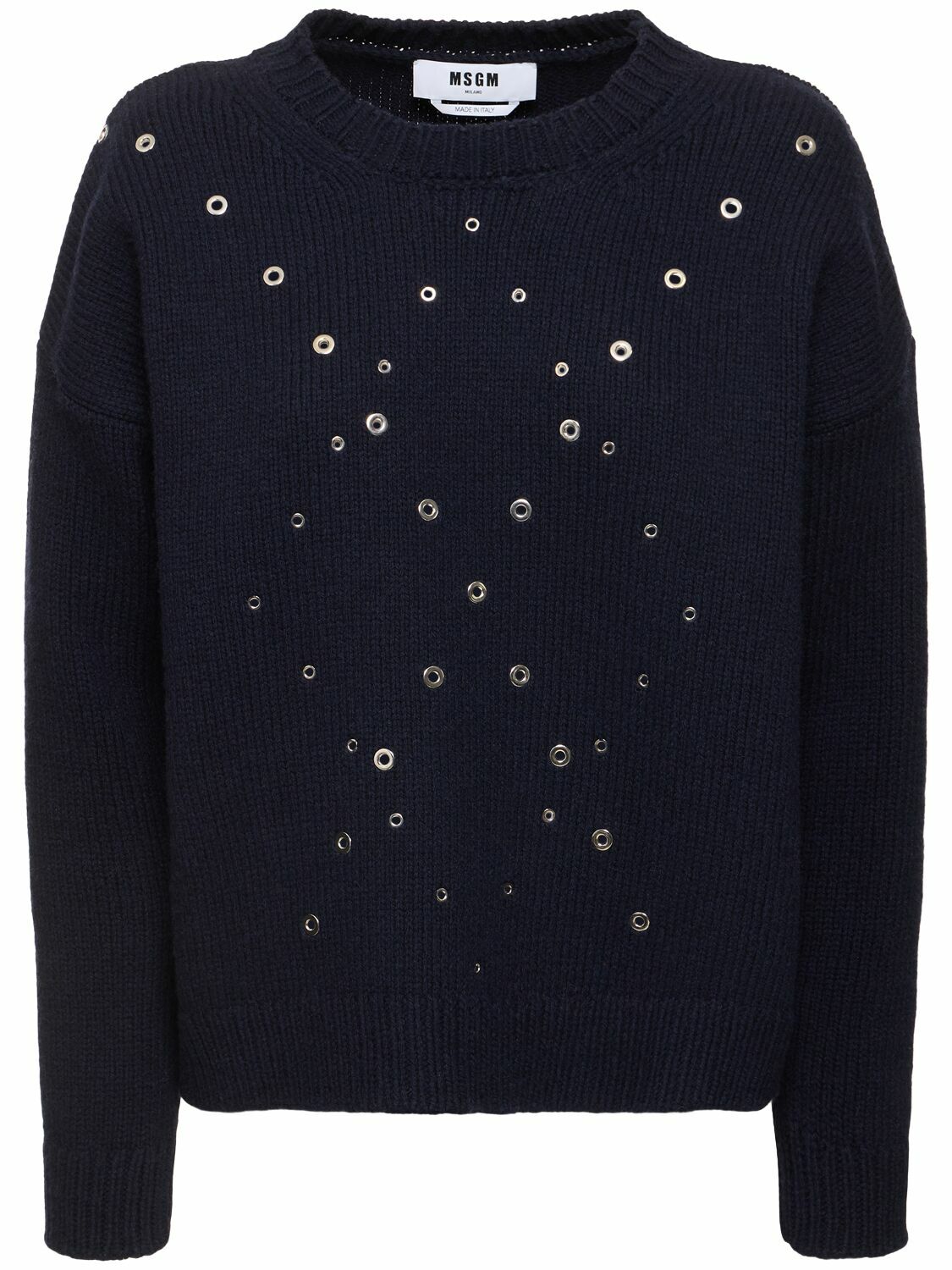MSGM Wool Blend Embellished Crewneck Sweater MSGM
