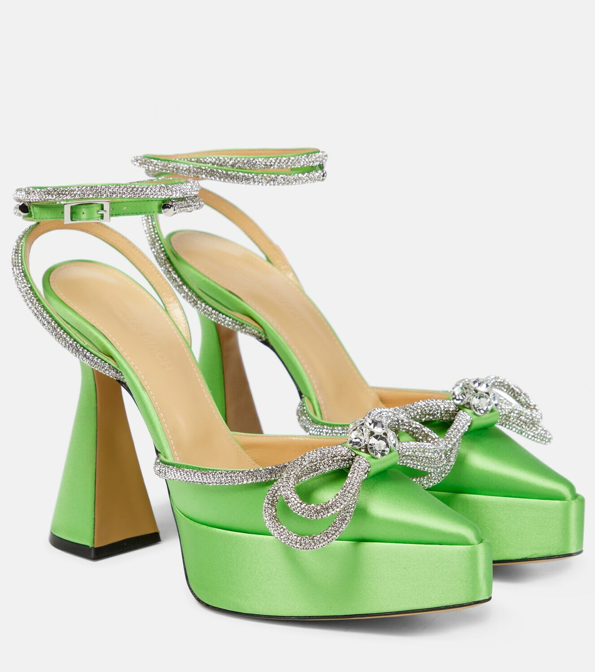 Mach & Mach - Double Bow embellished satin platform pumps MACH & MACH