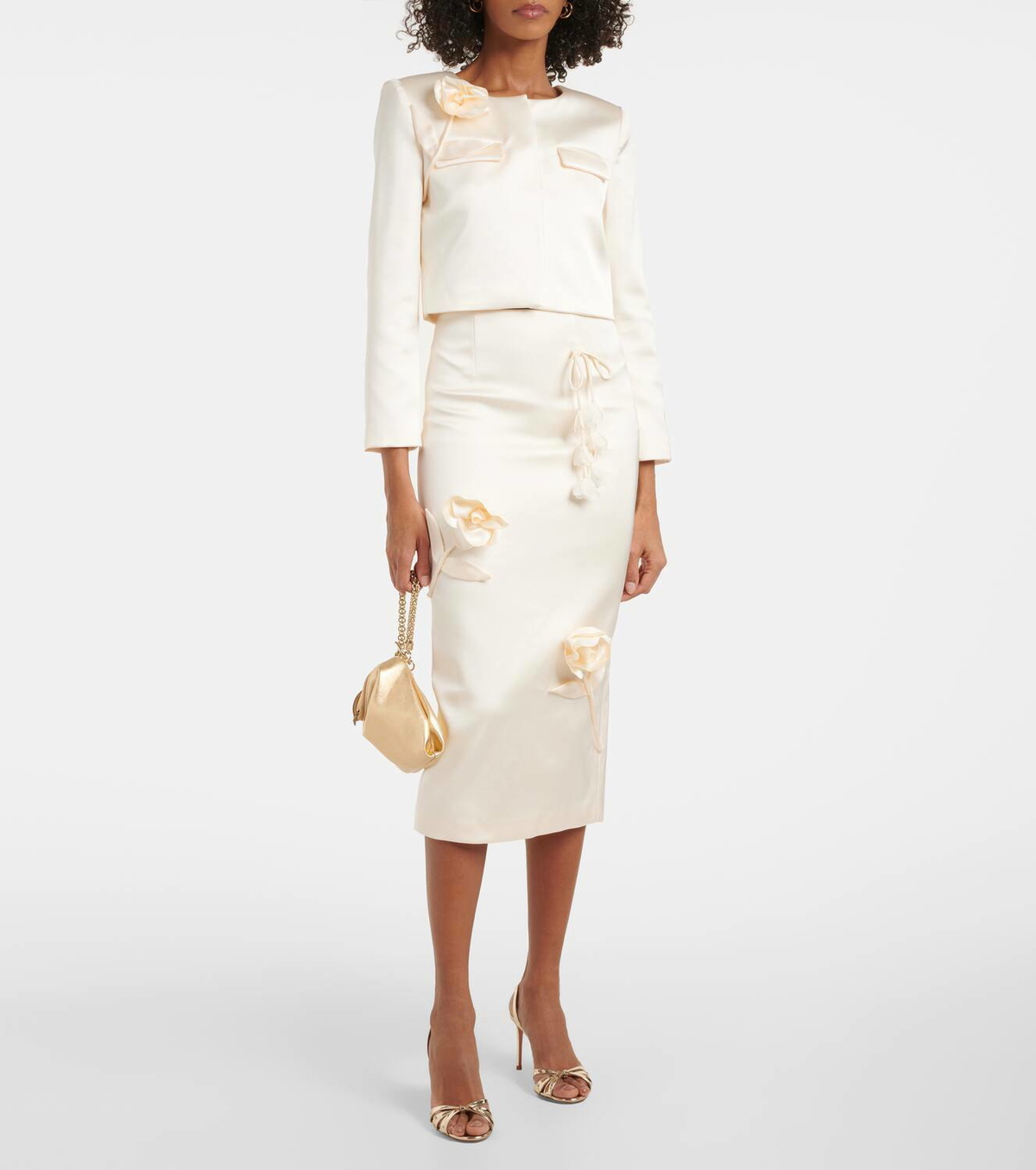 Self-Portrait Cream 3D Flower satin blazer Self-Portrait