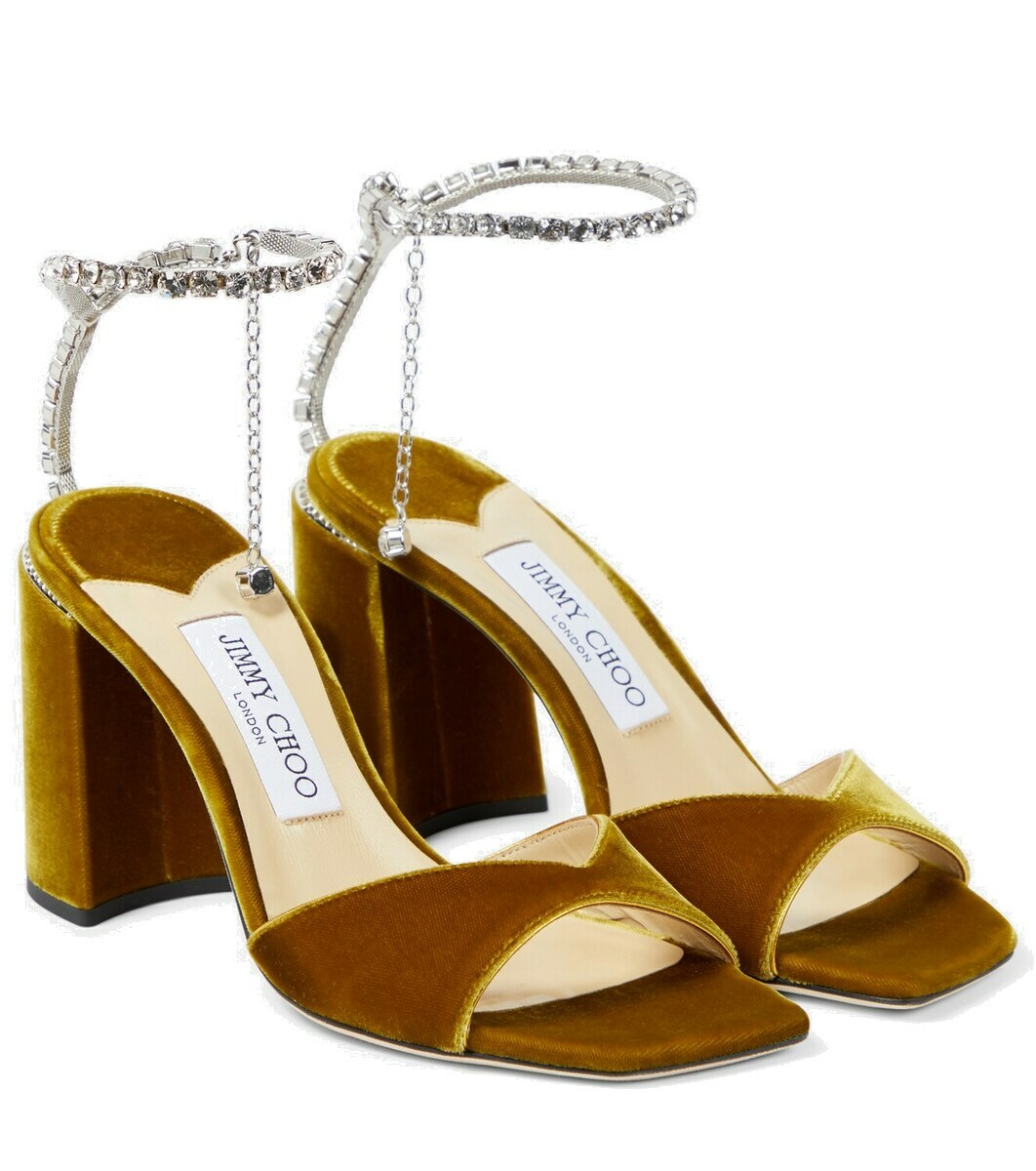 Jimmy Choo Saeda embellished velvet sandals Jimmy Choo