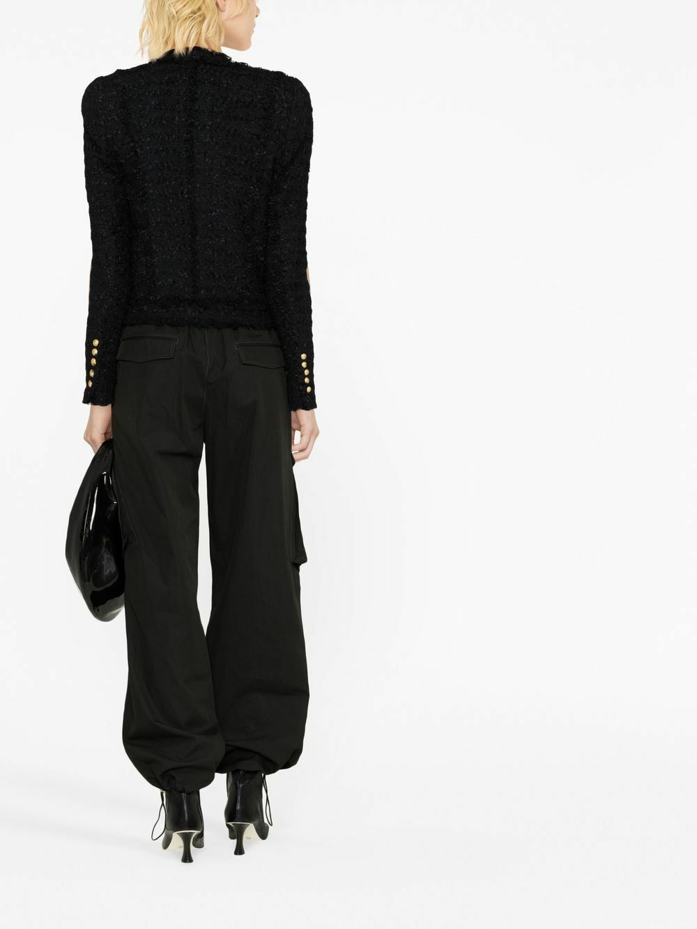 BALMAIN - Button-embossed Collarless Tweed Jacket Balmain