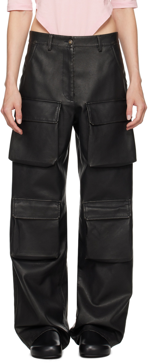 MSGM Black Pocket Faux-Leather Cargo Pants MSGM