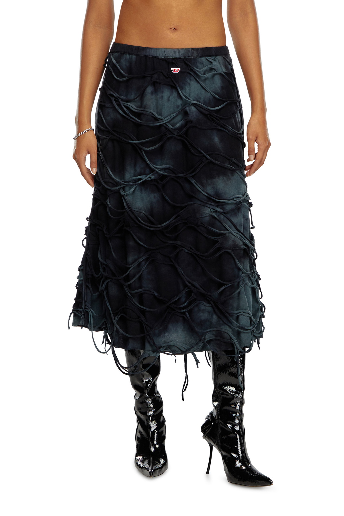 Diesel Midi skirt with floating strands - Skirts Womens in Black Diesel