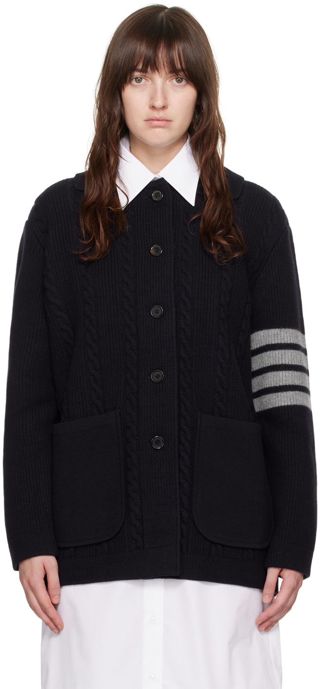 Thom Browne Navy 4-Bar Coat Thom Browne