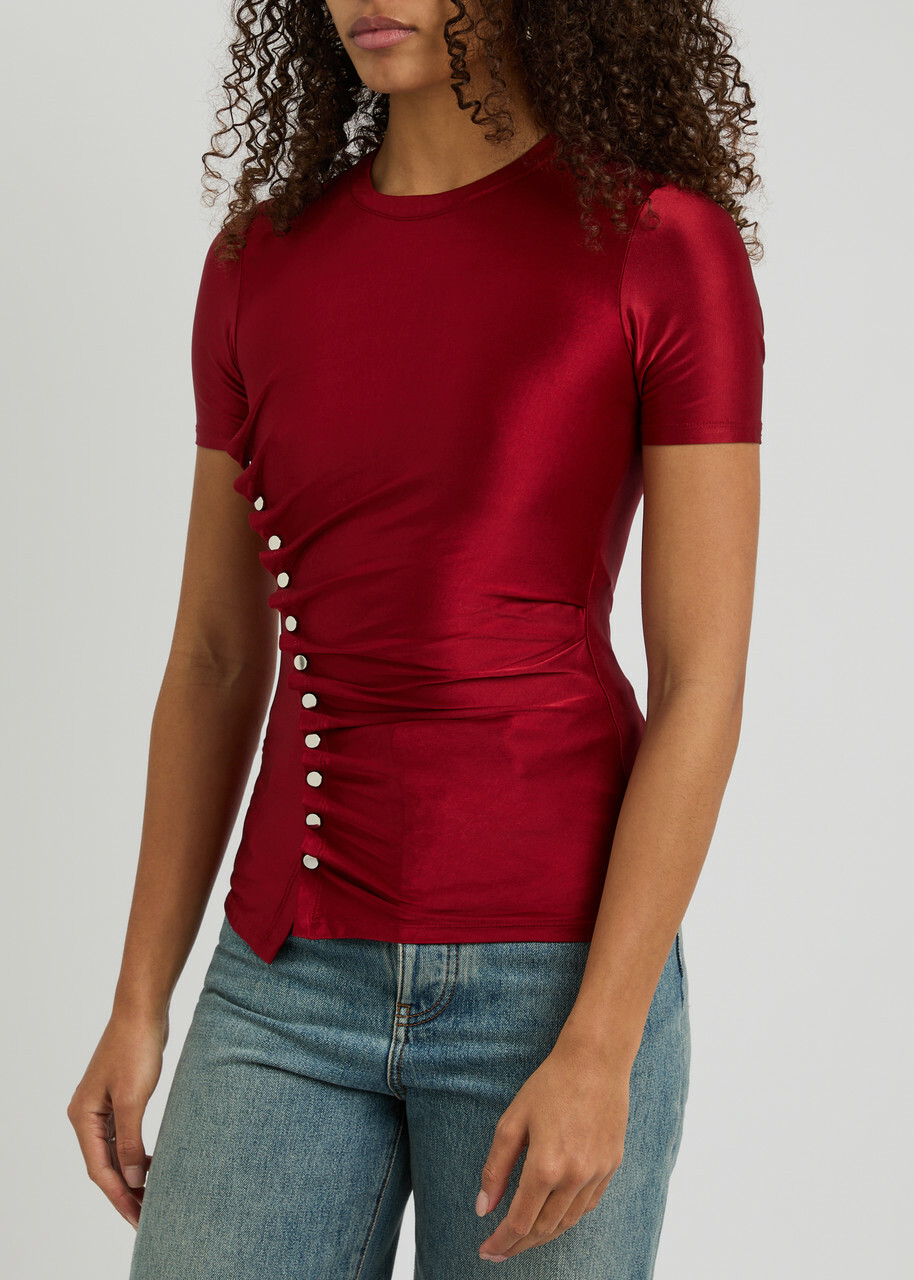 Rabanne Ruched Satin-jersey top Red Paco Rabanne