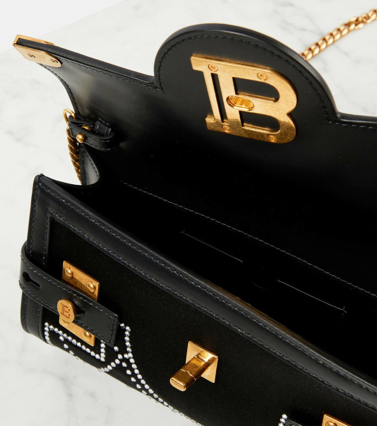 Balmain B-Buzz Pouch 23 embellished satin clutch Balmain