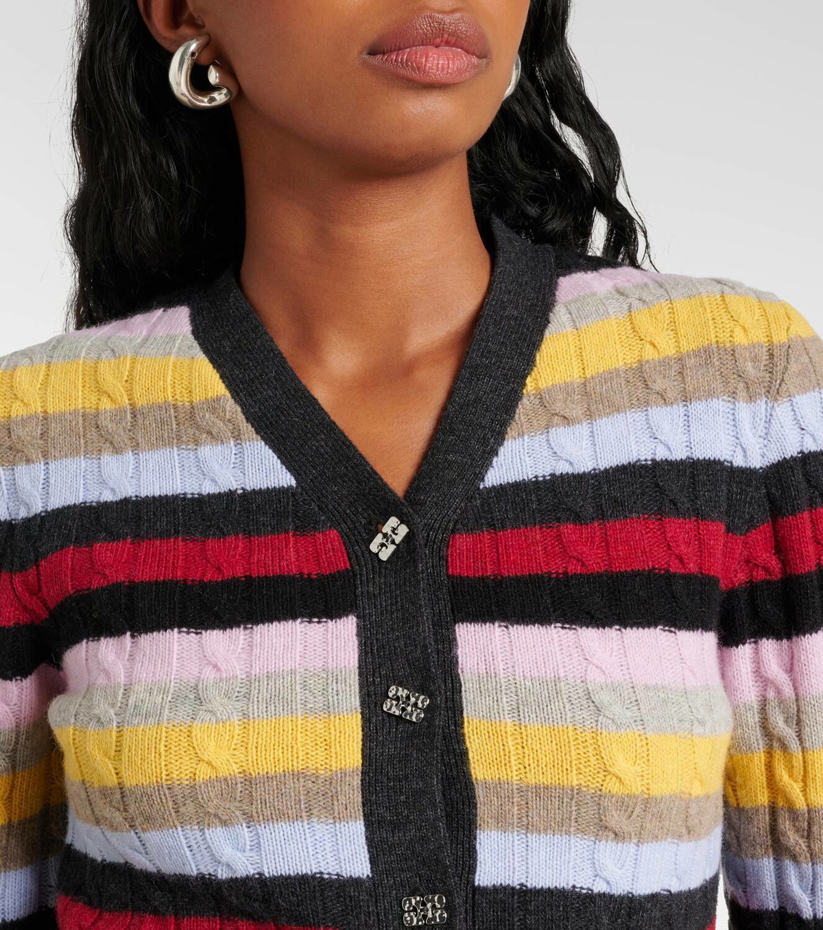 Ganni Striped cable-knit wool-blend cardigan GANNI