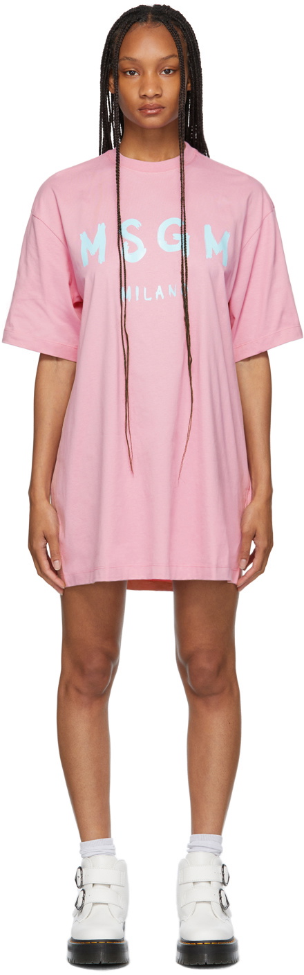 MSGM Pink Brush Stroke Logo T-Shirt MSGM