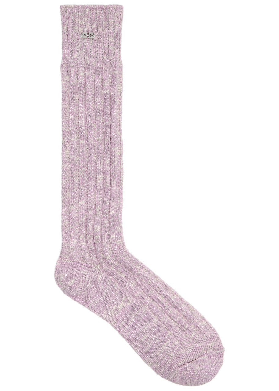 Ganni Logo Metallic Cotton-blend Socks Pink GANNI