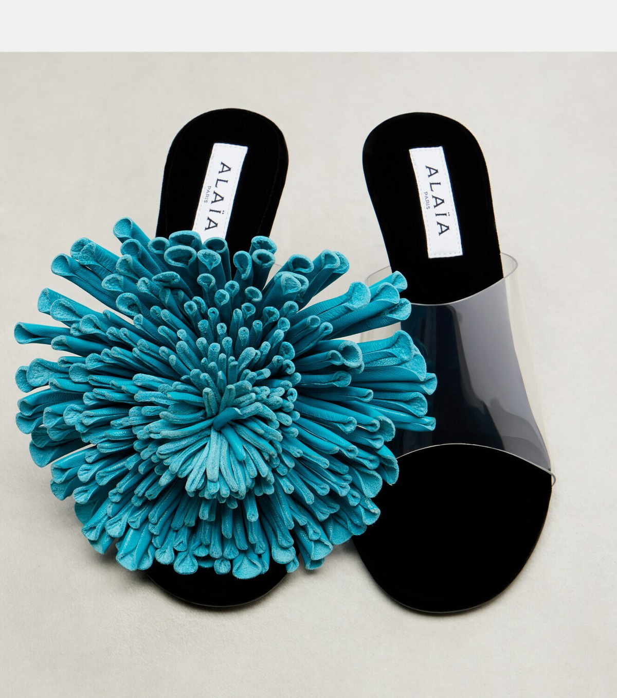 Alaïa Dahlia 90 floral-appliqué leather and PU mules ALAÏA