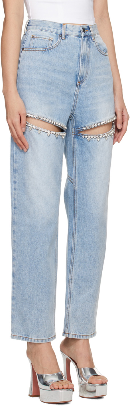 AREA Blue Crystal Slit Jeans AREA