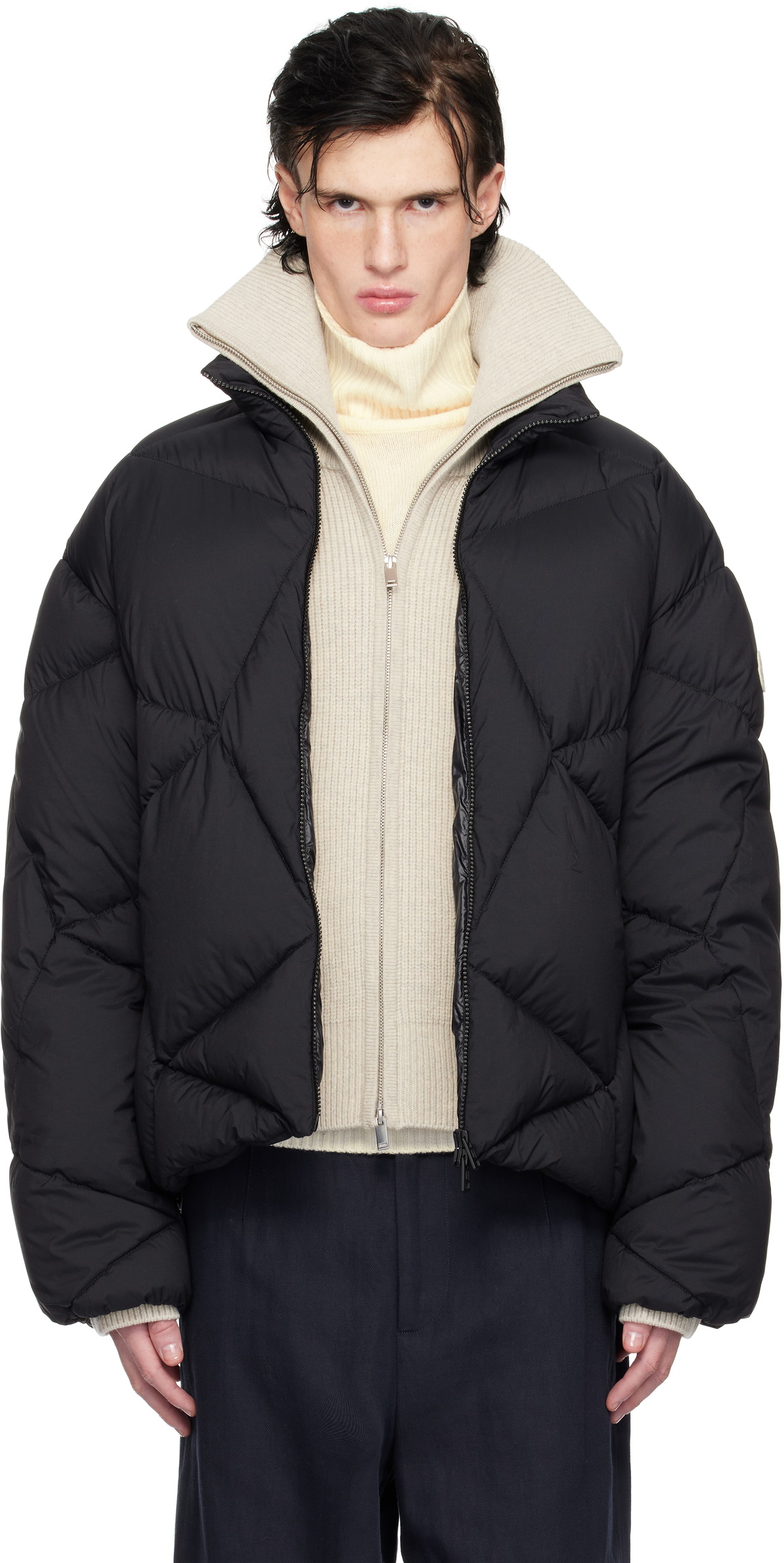 Moncler Black Vardar Graphic-Quilted Short Down Jacket Moncler