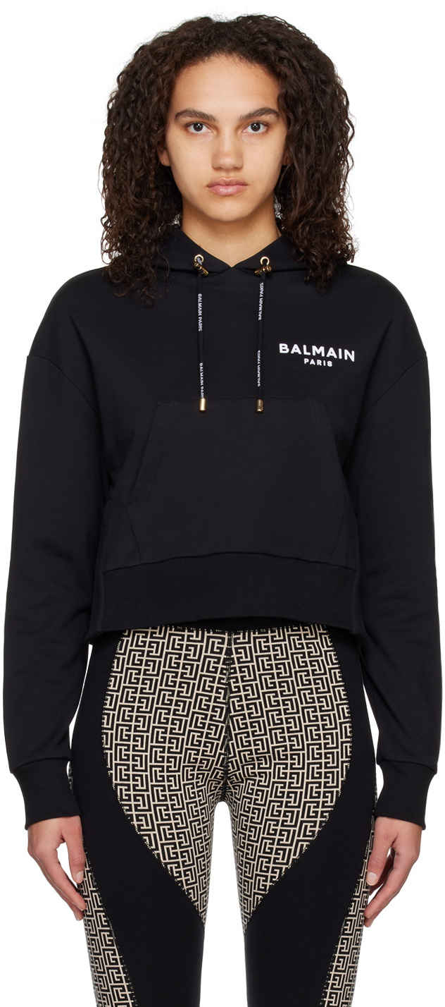 Balmain Black Cropped Hoodie Balmain