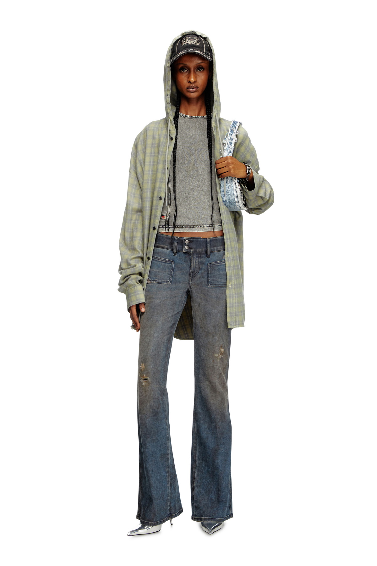 Diesel Iconic shoulder bag in frayed denim - Shoulder Bags Womens in ...