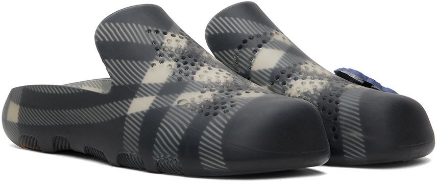 Burberry Gray Check Rubber Stingray Clogs Burberry