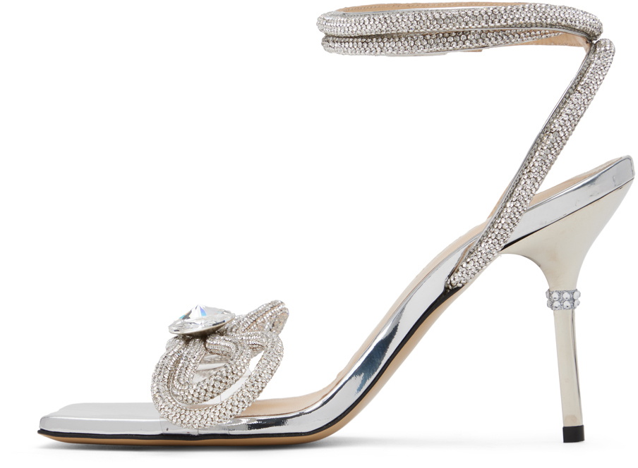 MACH & MACH Silver Double Bow 95 Heels MACH & MACH