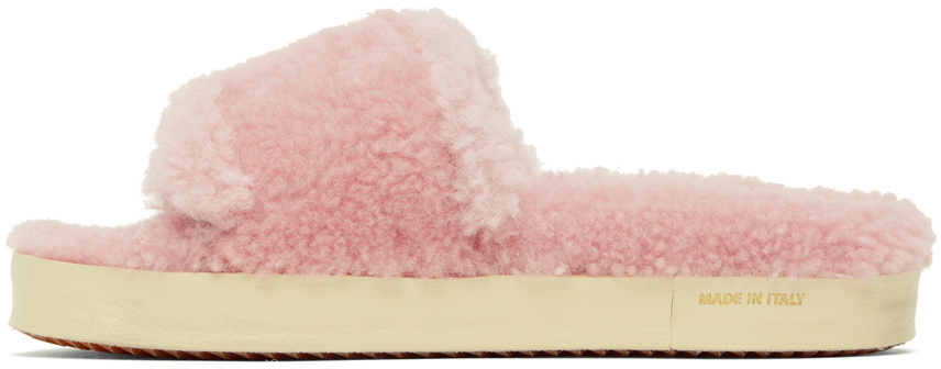 Golden Goose Pink Shearling Poolstar Sandals Golden Goose Deluxe Brand