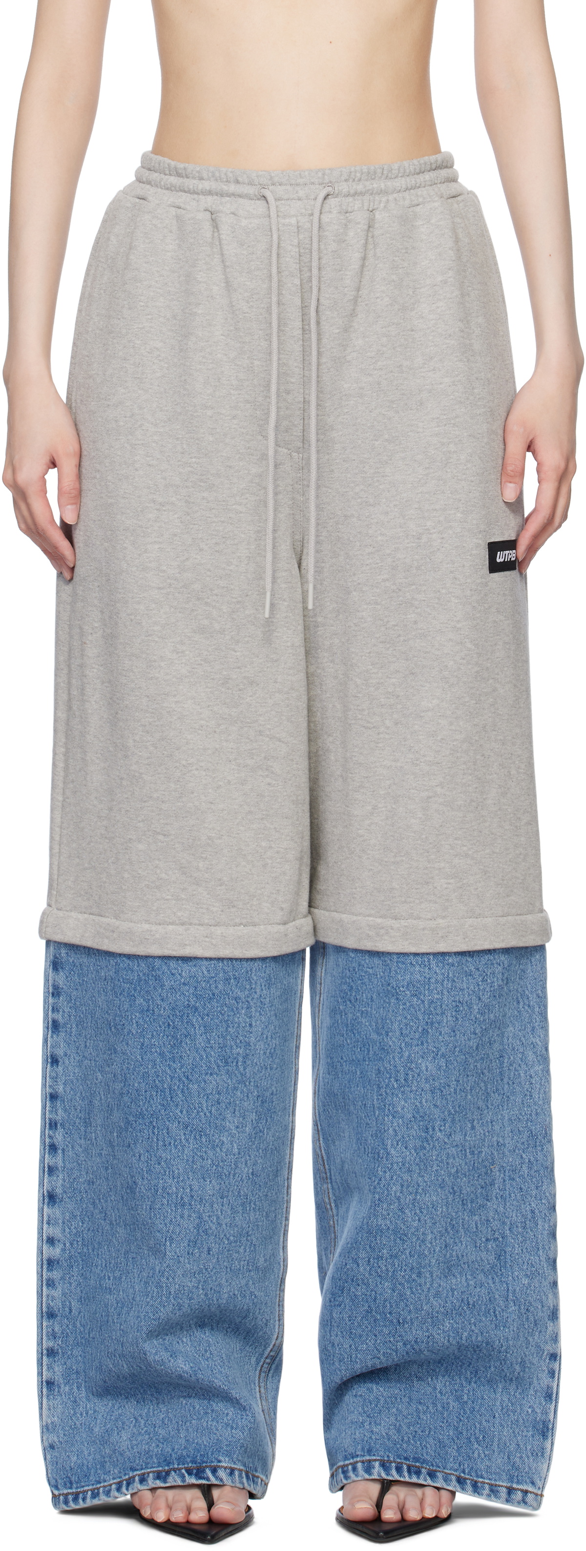Pushbutton Gray & Blue Shorts Layered Denim Lounge Pants Pushbutton