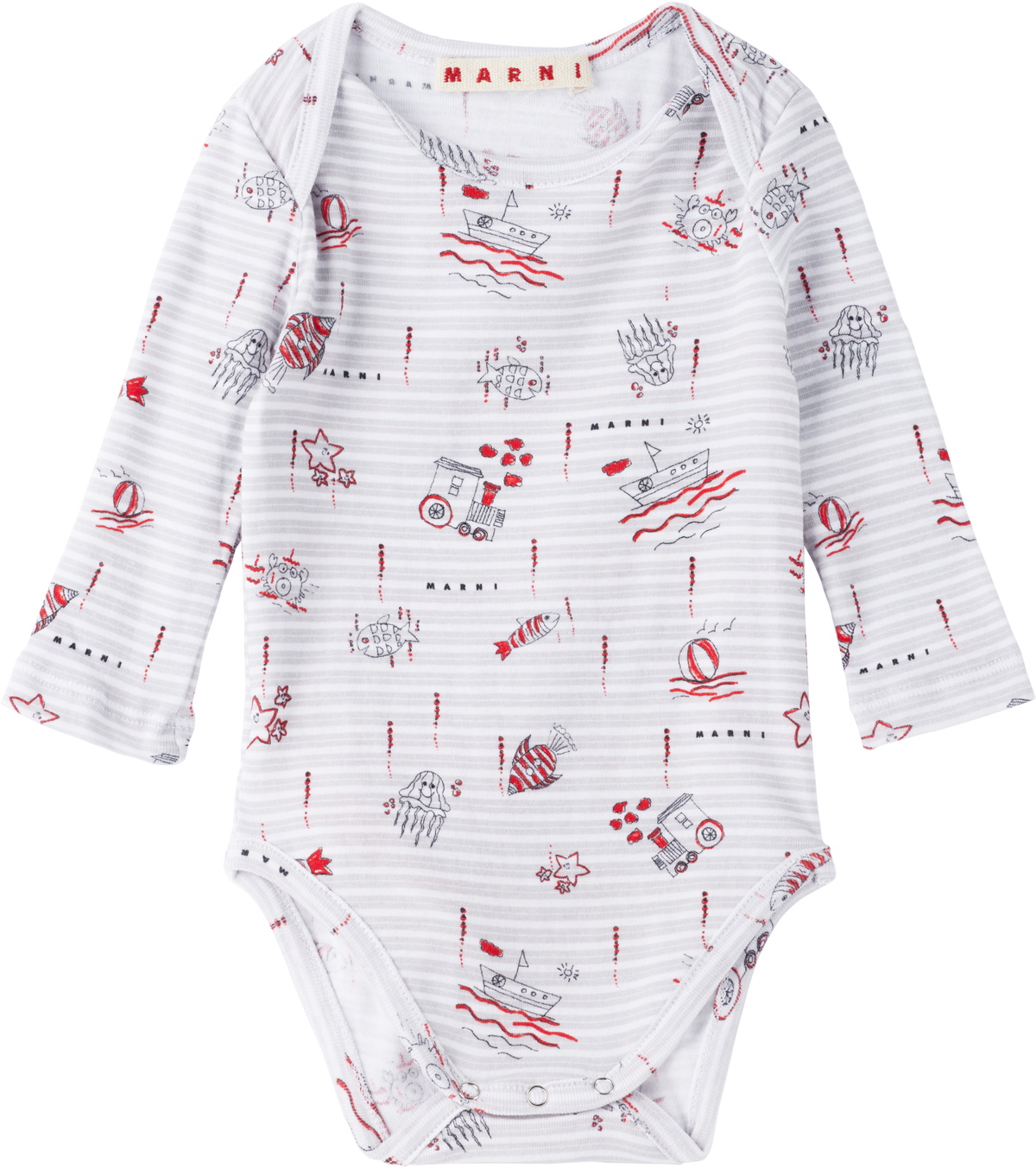 Marni Baby White & Gray Micro Rib Allover Clownfish Bodysuit Set Marni