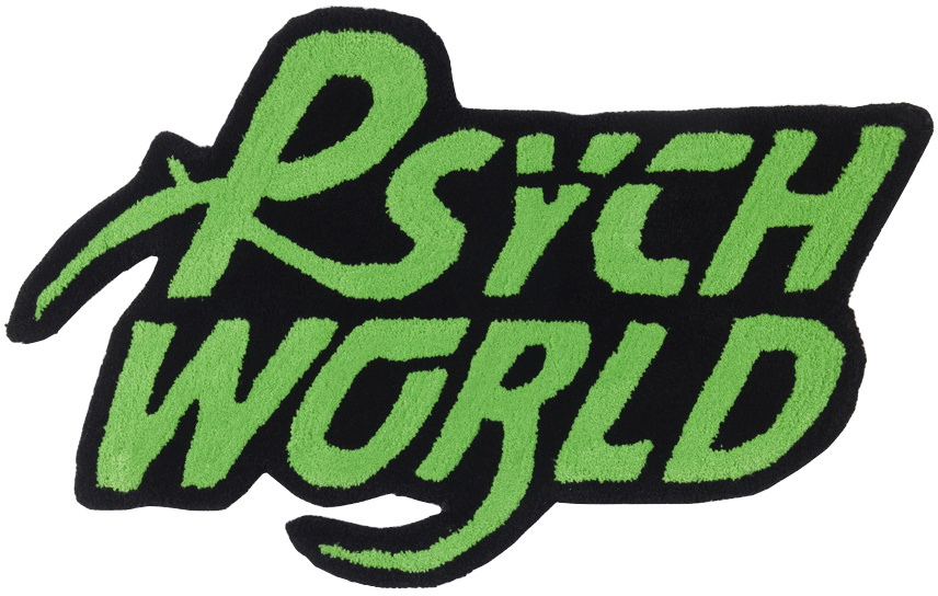 Psychworld SSENSE Exclusive Black & Green Logo Rug Psychworld