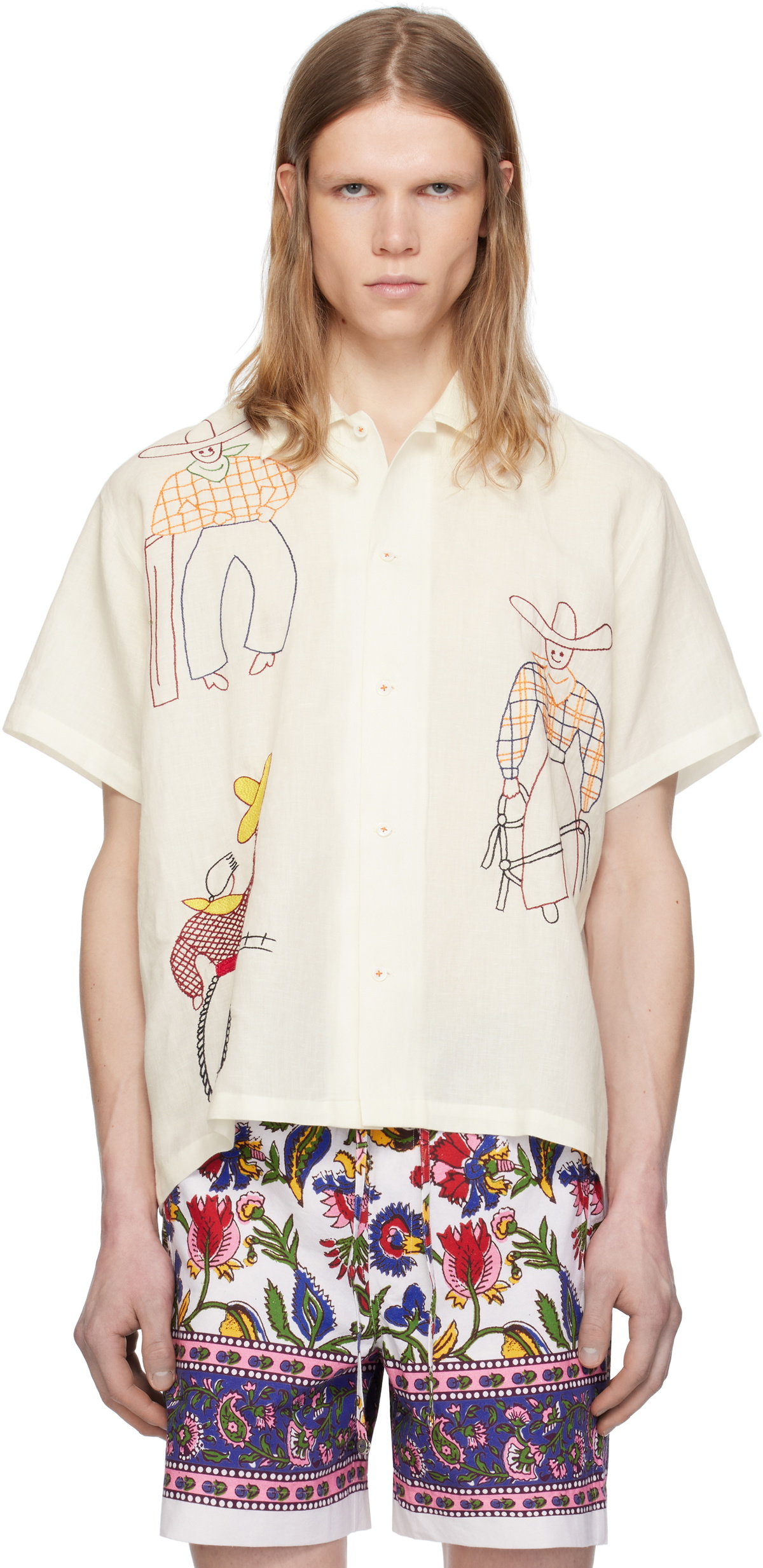 HARAGO White Embroidered Cowboy Shirt HARAGO