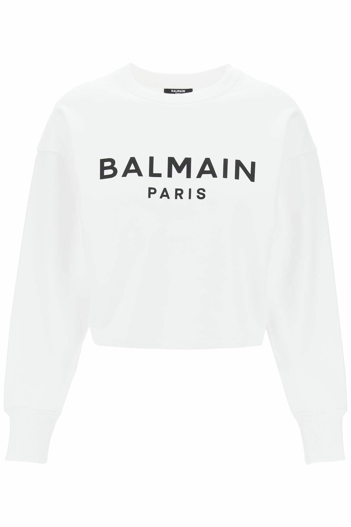 BALMAIN cropped sweatshirt with flocked logo White Balmain