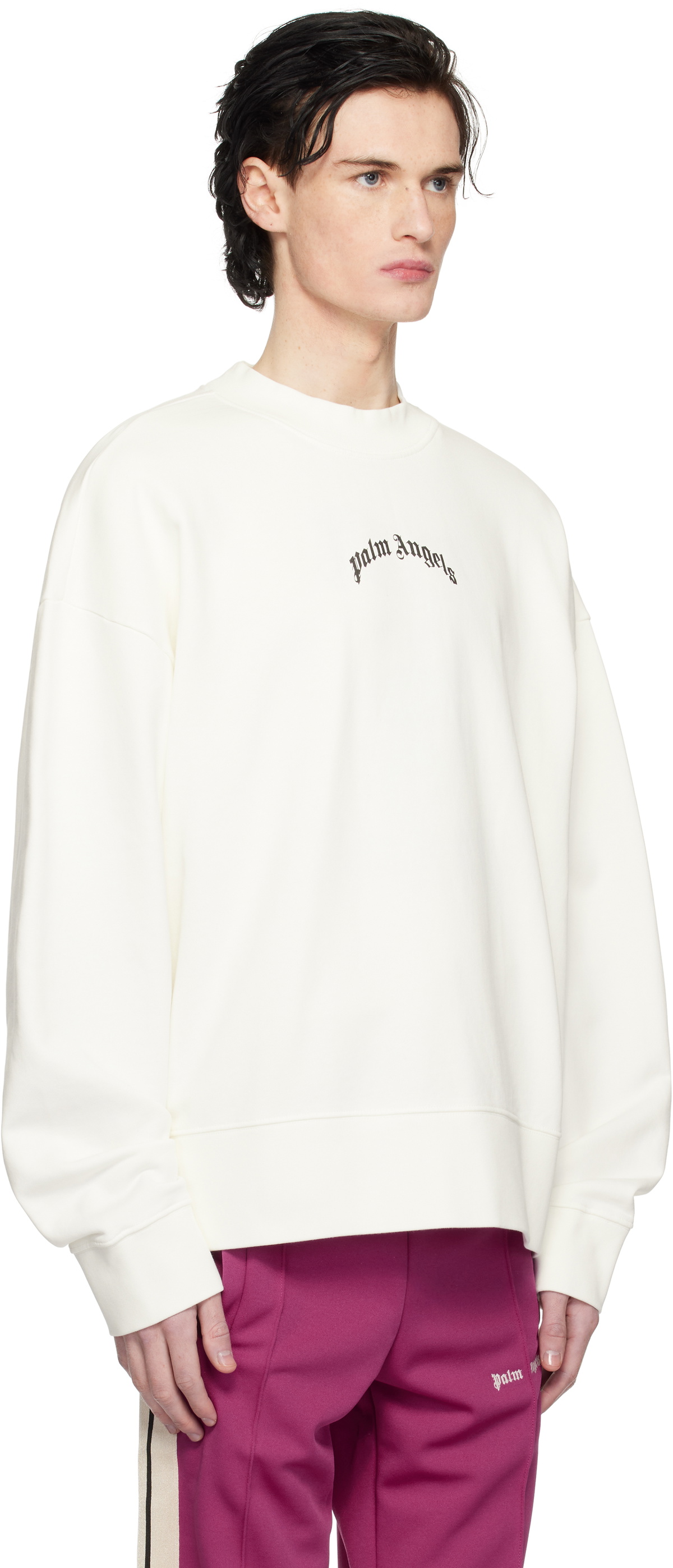 Palm Angels White Curved Logo Sweatshirt Palm Angels
