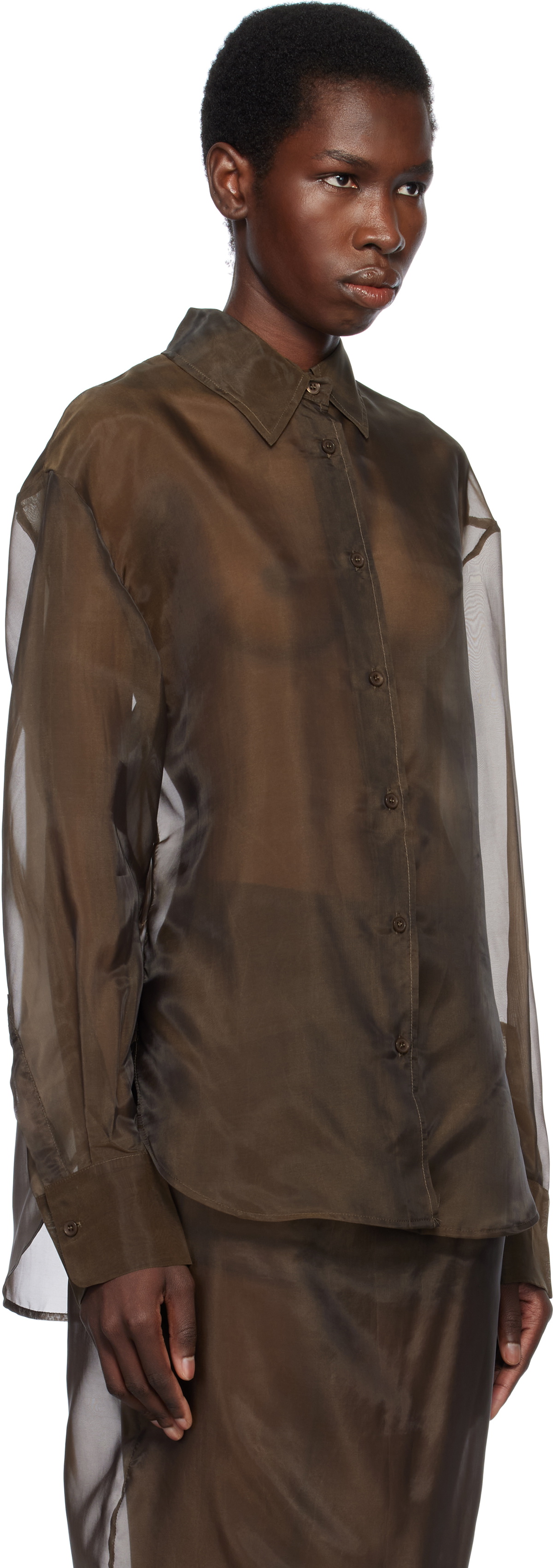 The Frankie Shop Brown Peri Sheer Shirt The Frankie Shop