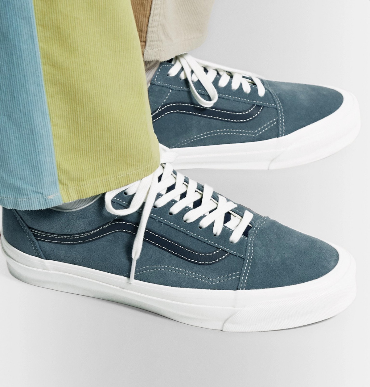 Vans - OG Old Skool LX Leather-Trimmed Suede Sneakers - Blue Vans