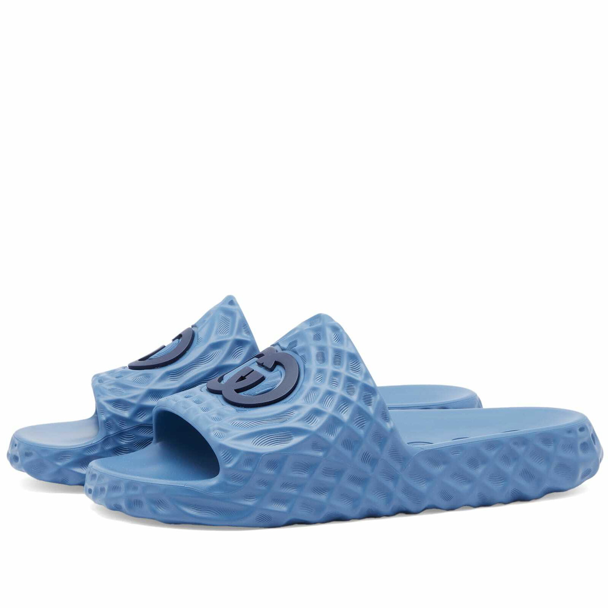 Gucci Men's Interlocking Logo Ripple Sole Slide in Thunder Blue Gucci