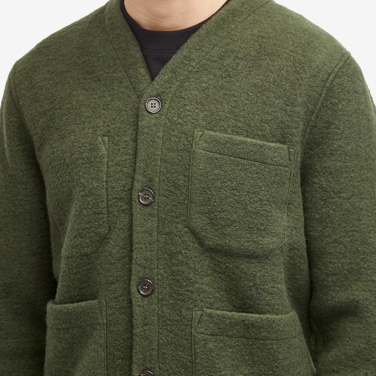 Universal Works Men's Wool Fleece Cardigan in Olive Universal Works