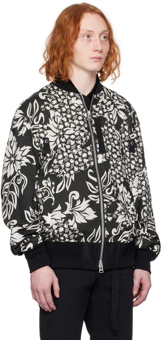 sacai Black & White Floral Bomber Jacket Sacai