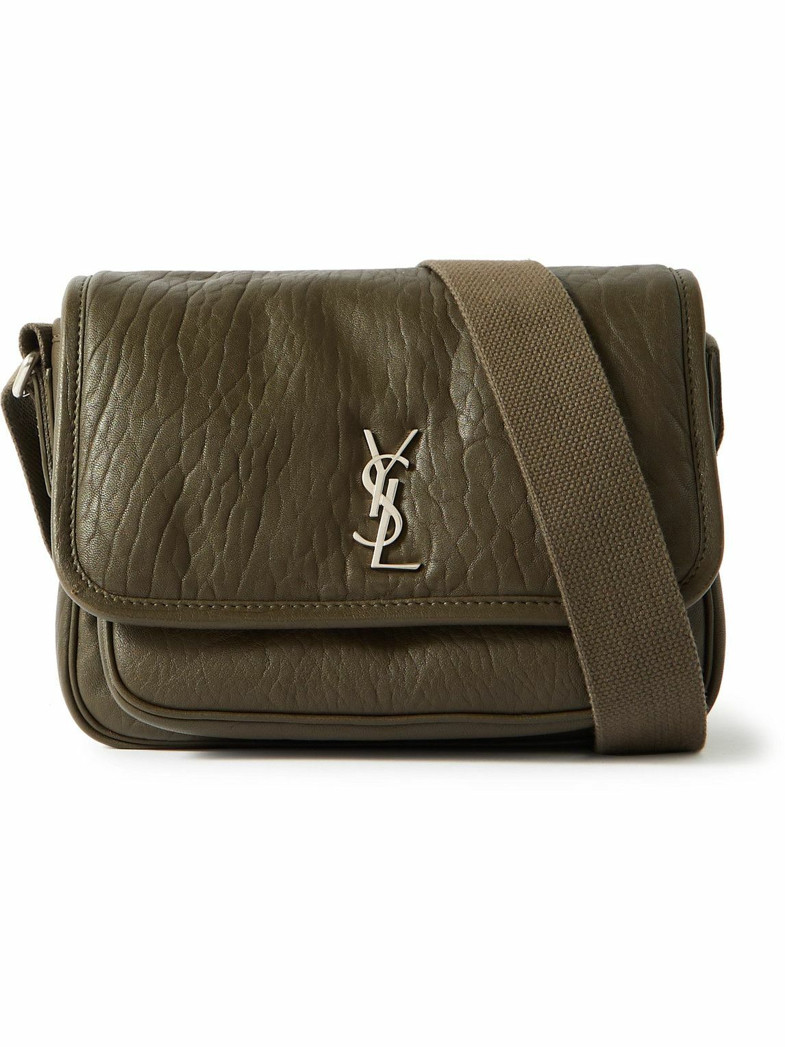 SAINT LAURENT - Niki Small Logo-Appliquéd Textured-Leather Messenger ...