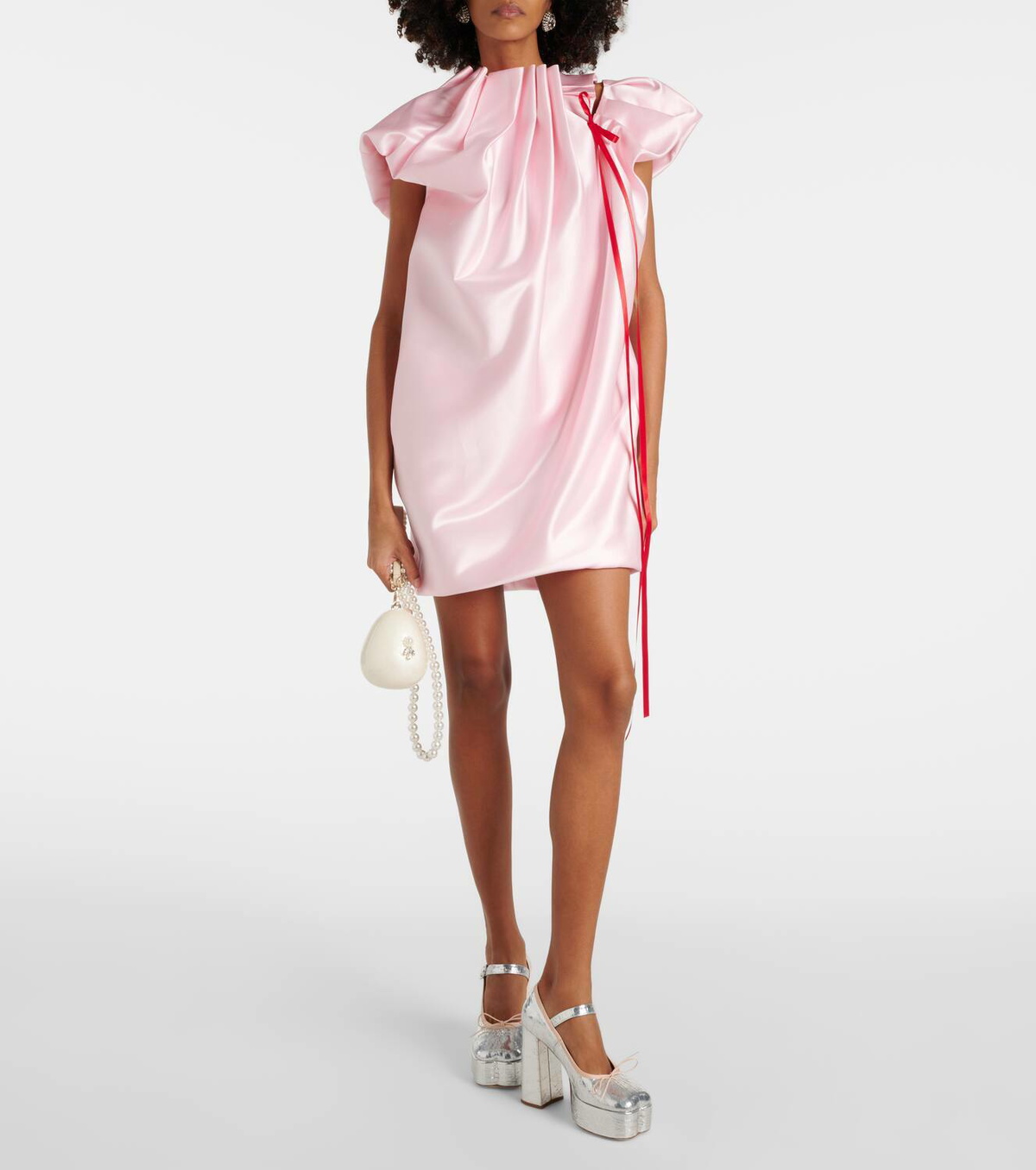Simone Rocha Bow-detail pleated satin minidress Simone Rocha