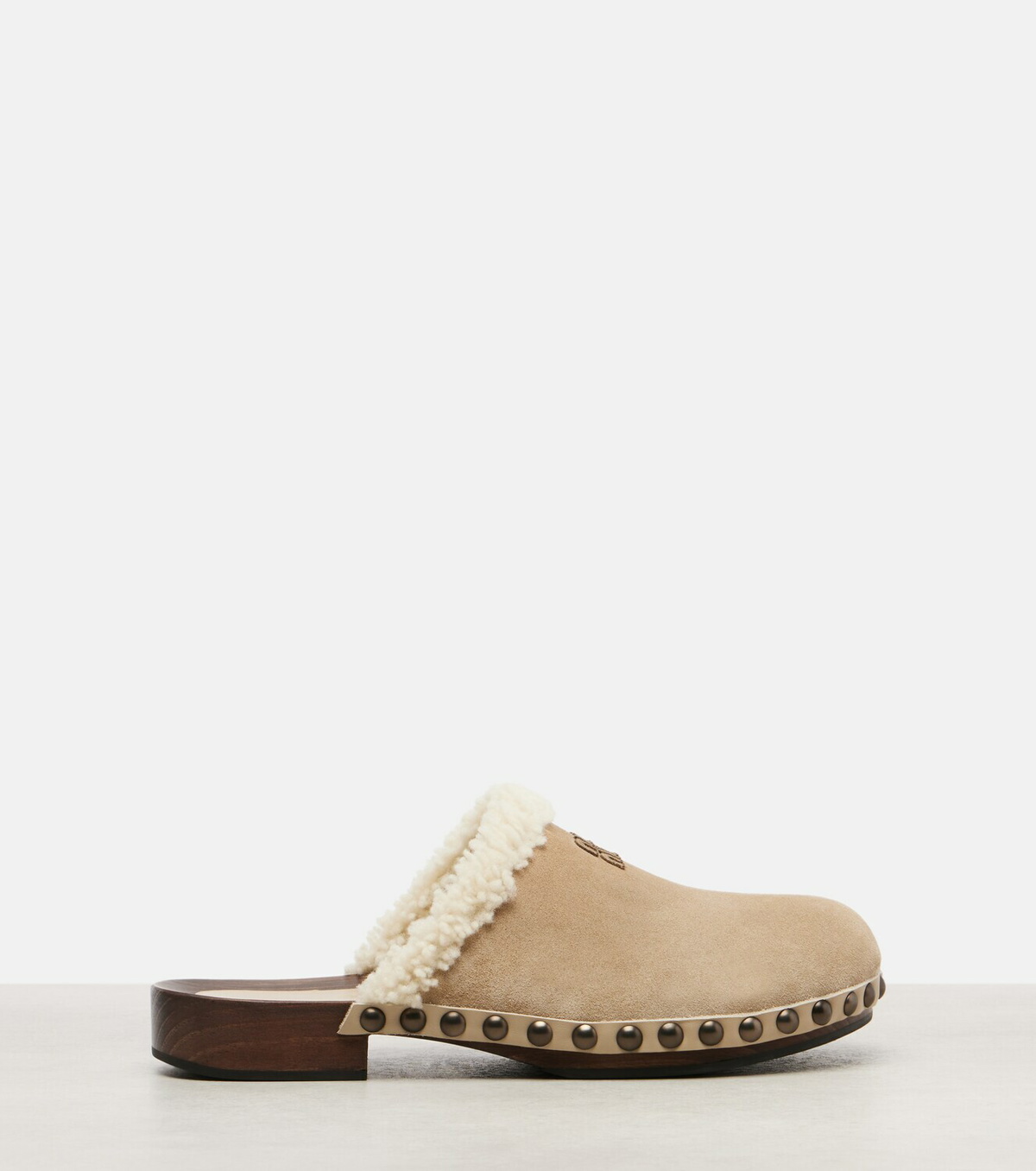 Miu Miu Shearling-trimmed suede clogs Miu Miu