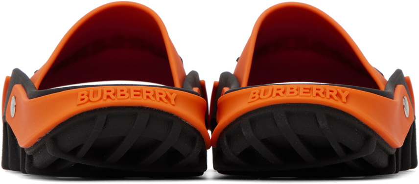 Burberry Orange & Black Bucklow Slides Burberry
