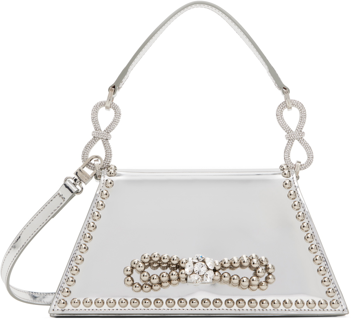 MACH & MACH Silver Double Bow Mirror Leather Samantha Bag MACH & MACH