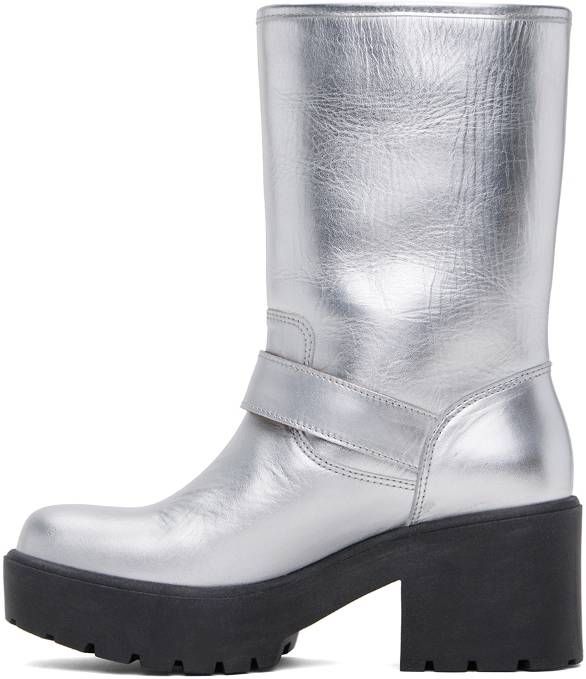 Moschino Jeans Silver Pin-Buckle Boots