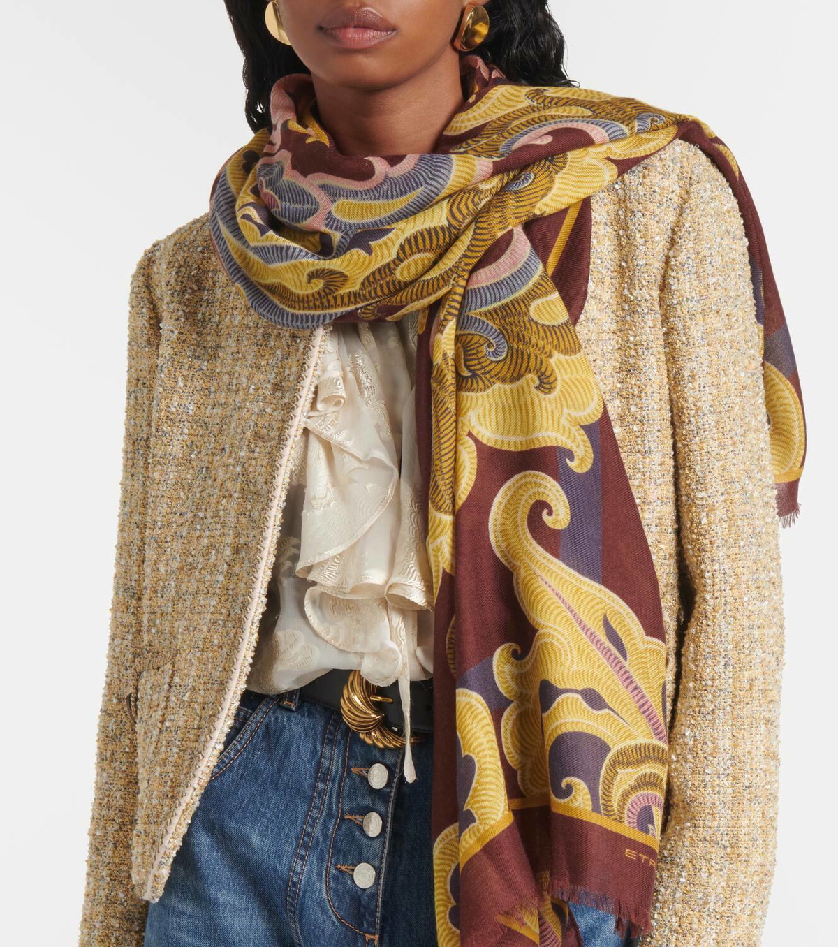Etro Printed wool, cashmere, and silk scarf Etro