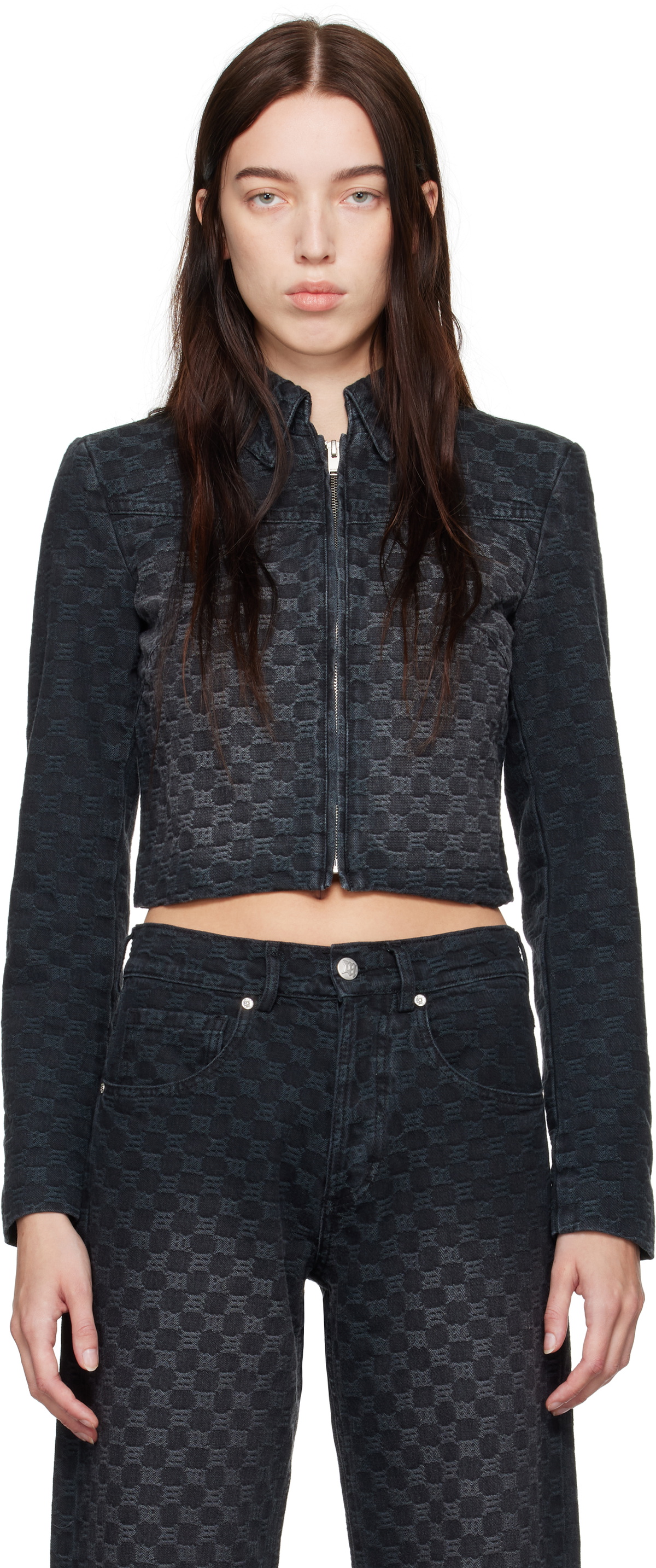 MISBHV Black Jacquard Monogram Denim Jacket MISBHV