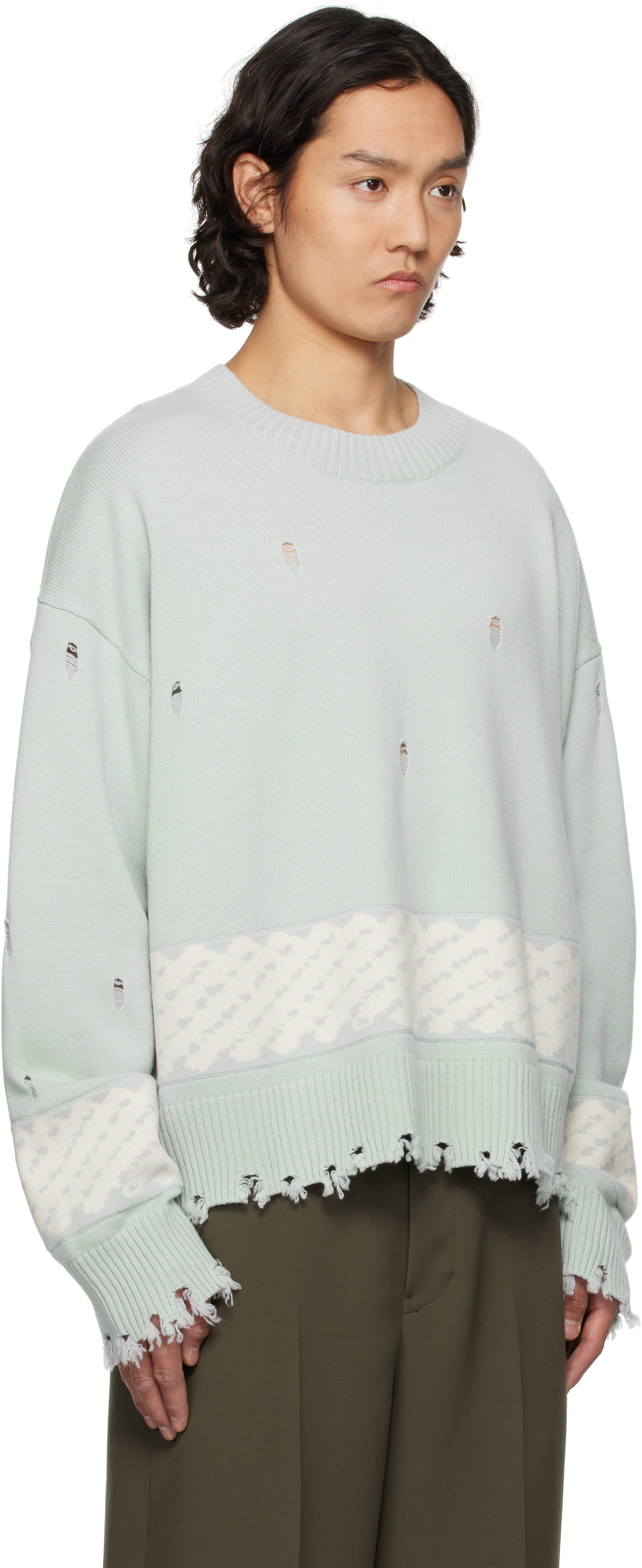 Feng Chen Wang Green Yu Zu Xie Ripped Jacquard Sweater Feng Chen Wang