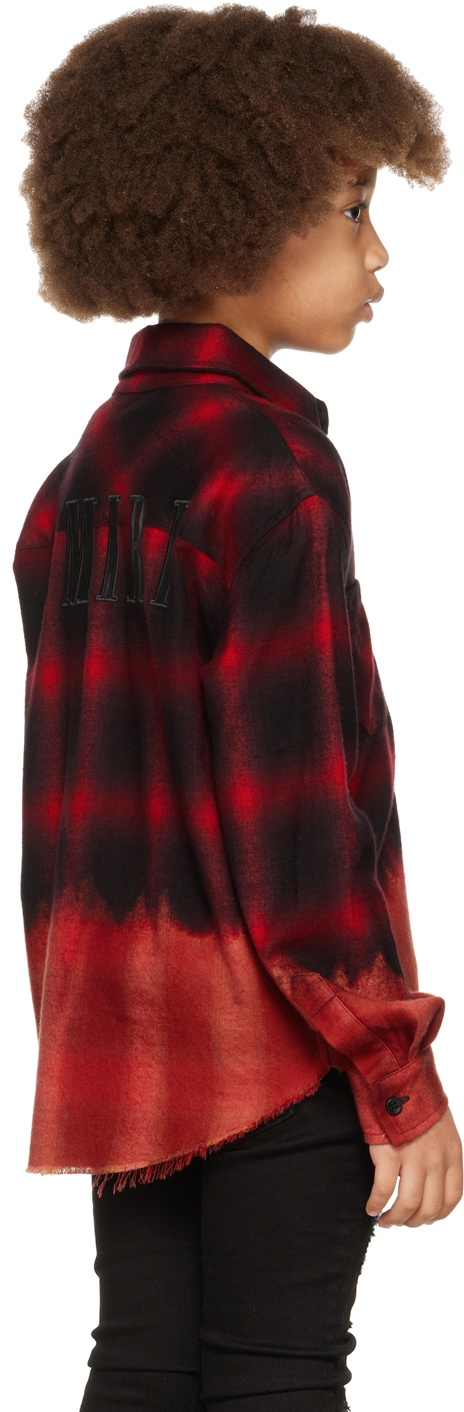 AMIRI Kids Red Bleached Shadow Plaid Shirt Amiri