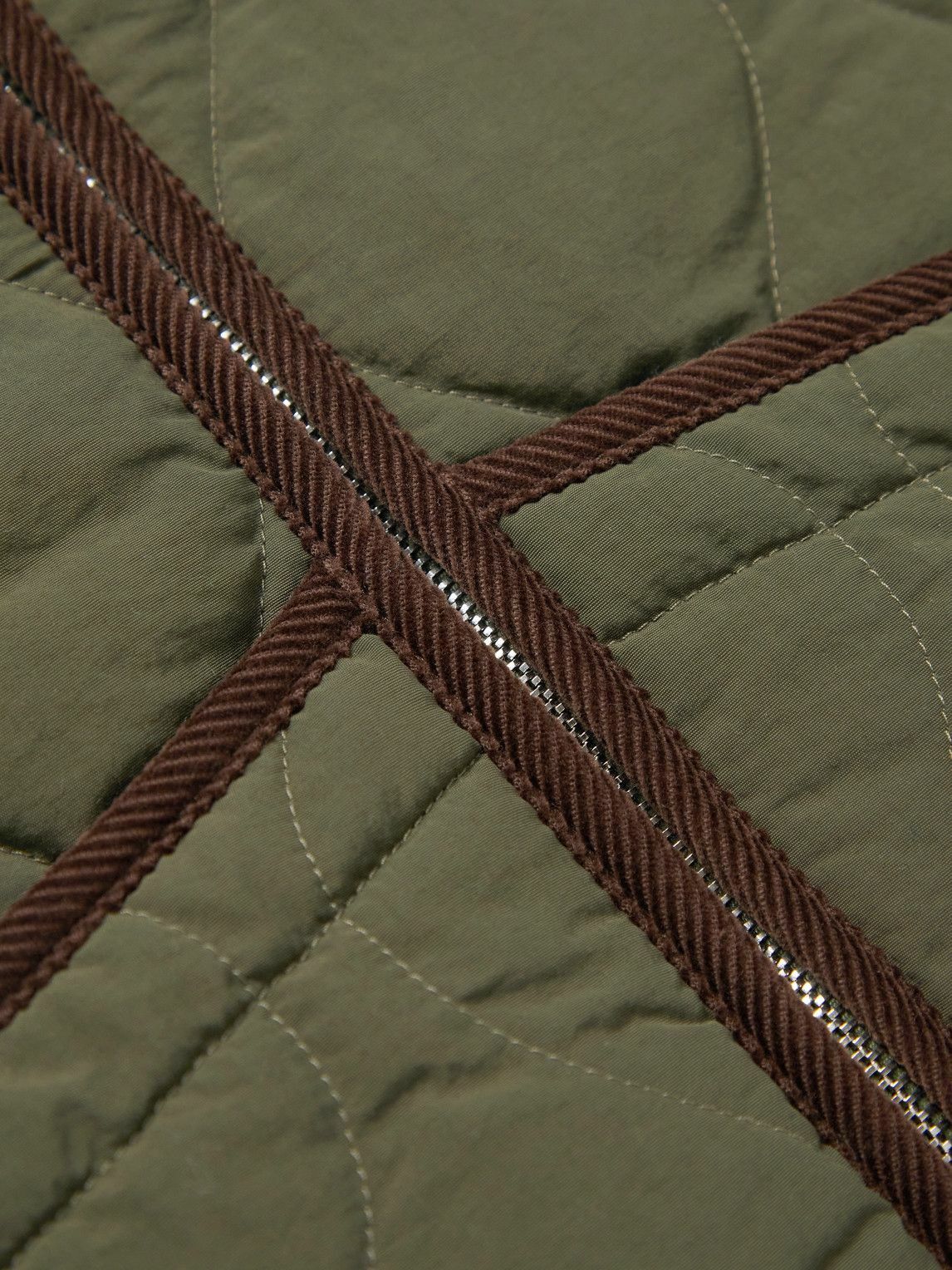 Drake's - Slim-Fit Corduroy-Trimmed Quilted Twill Gilet - Green Drake's